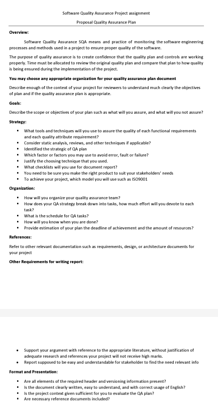 Solved Overview: Software Quality Assurance SQA | Chegg.com