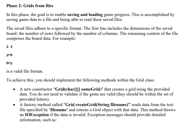 Solved Phase 2: Grids from filesIn this phase, the goal is | Chegg.com