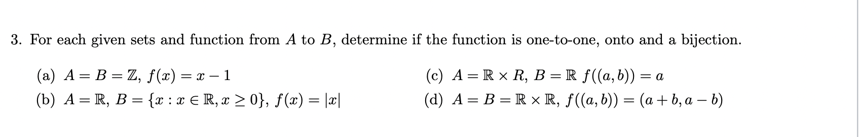Solved For each given sets and function from A to B, | Chegg.com
