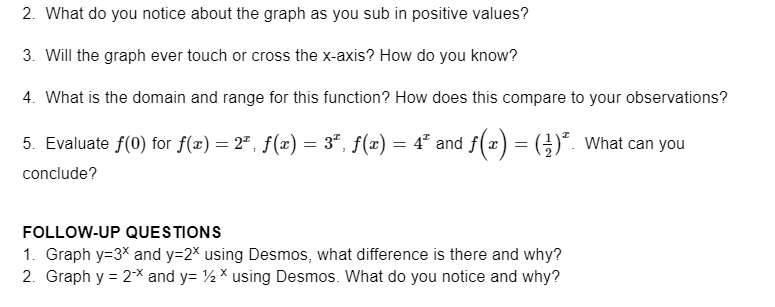 Solved Introduction to Exponential Functions Investigation: | Chegg.com