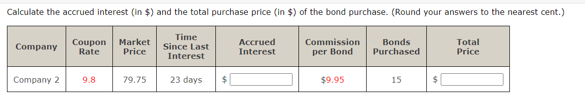 Solved Calculate the accrued interest (in \$) and the total | Chegg.com