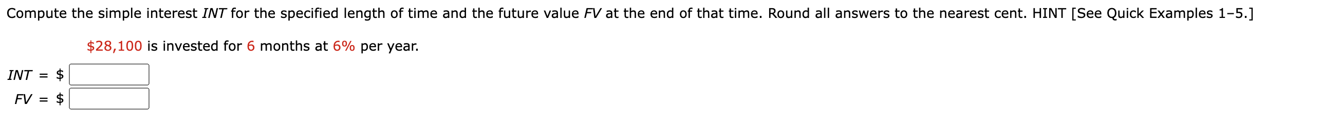 Solved Compute the simple interest INT for the specified | Chegg.com