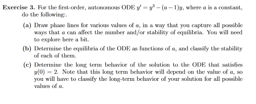 Solved Exercise 3. For the first-order, autonomous ODE Y' = | Chegg.com