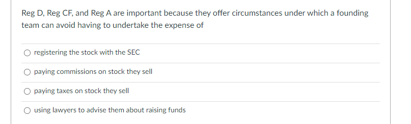 Solved Reg D, Reg CF, and Reg A are important because they | Chegg.com
