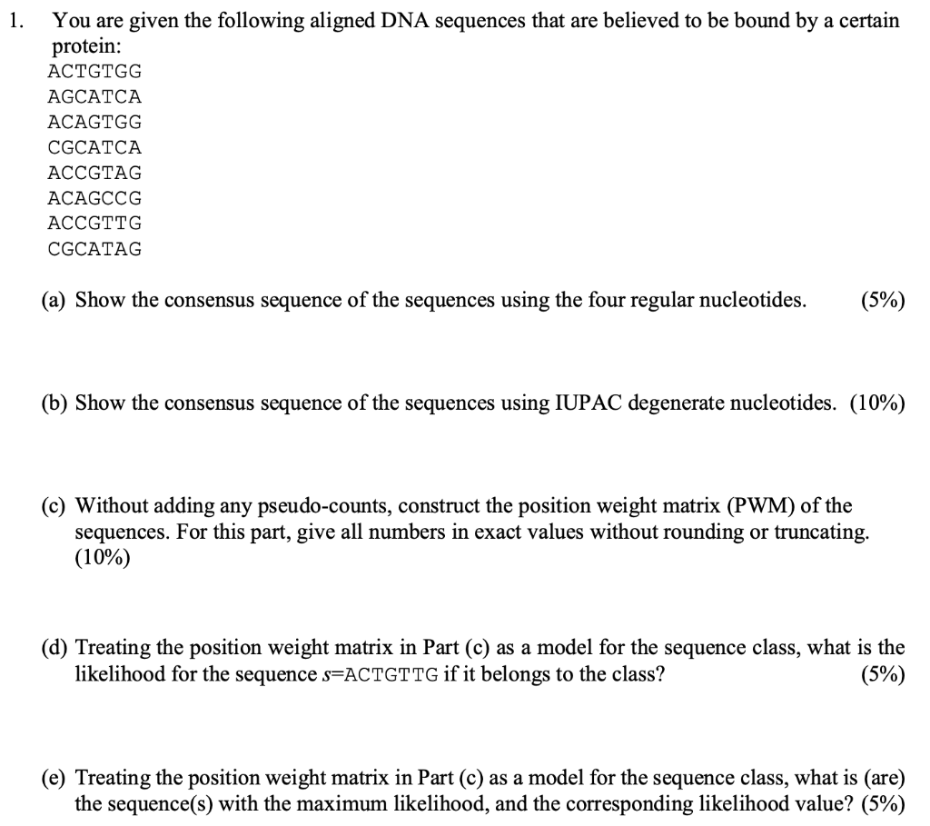 Solved 1. You are given the following aligned DNA sequences | Chegg.com