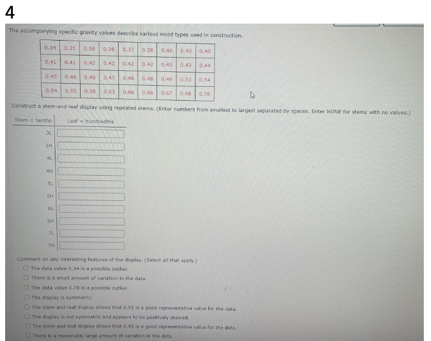 Solved The accompanying specific gravity values describe | Chegg.com