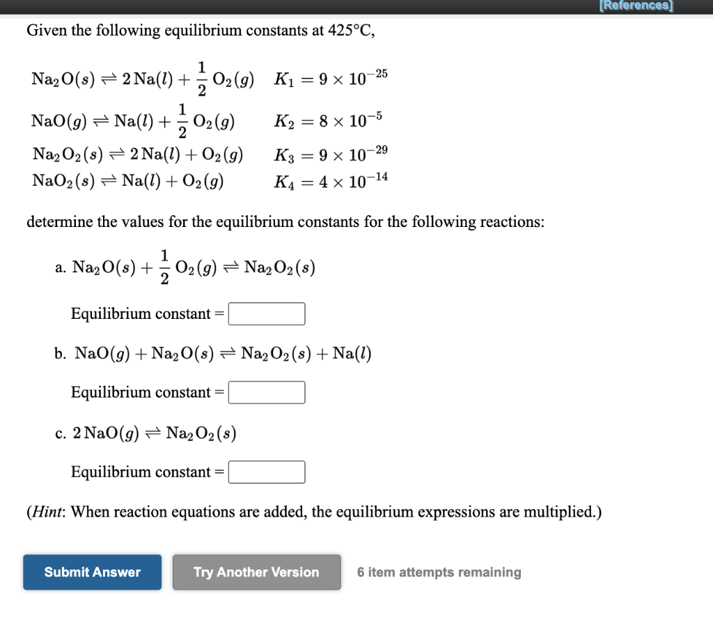Solved [References) Given the following equilibrium | Chegg.com