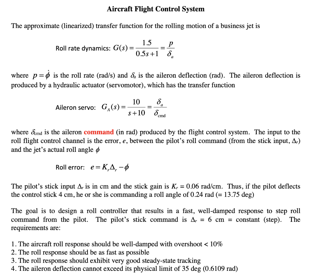 Solved Aircraft Flight Control System The approximate | Chegg.com
