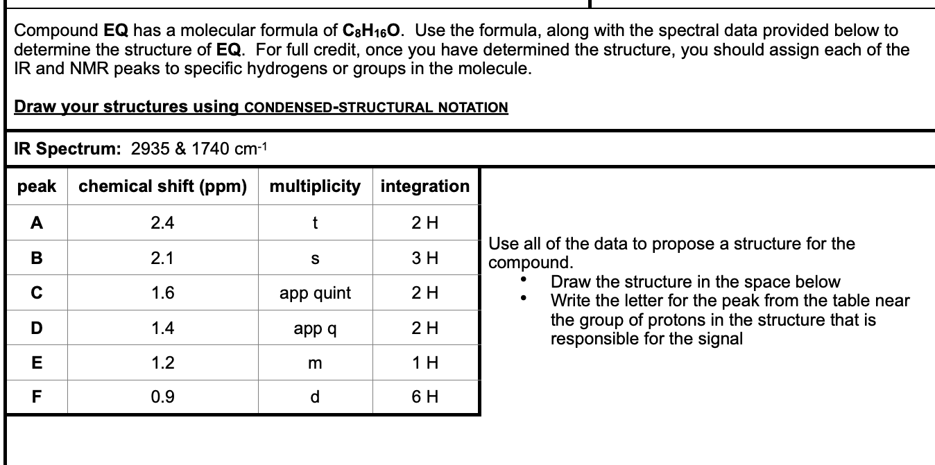 Solved Compound EQ has a molecular formula of C8H16O. Use | Chegg.com