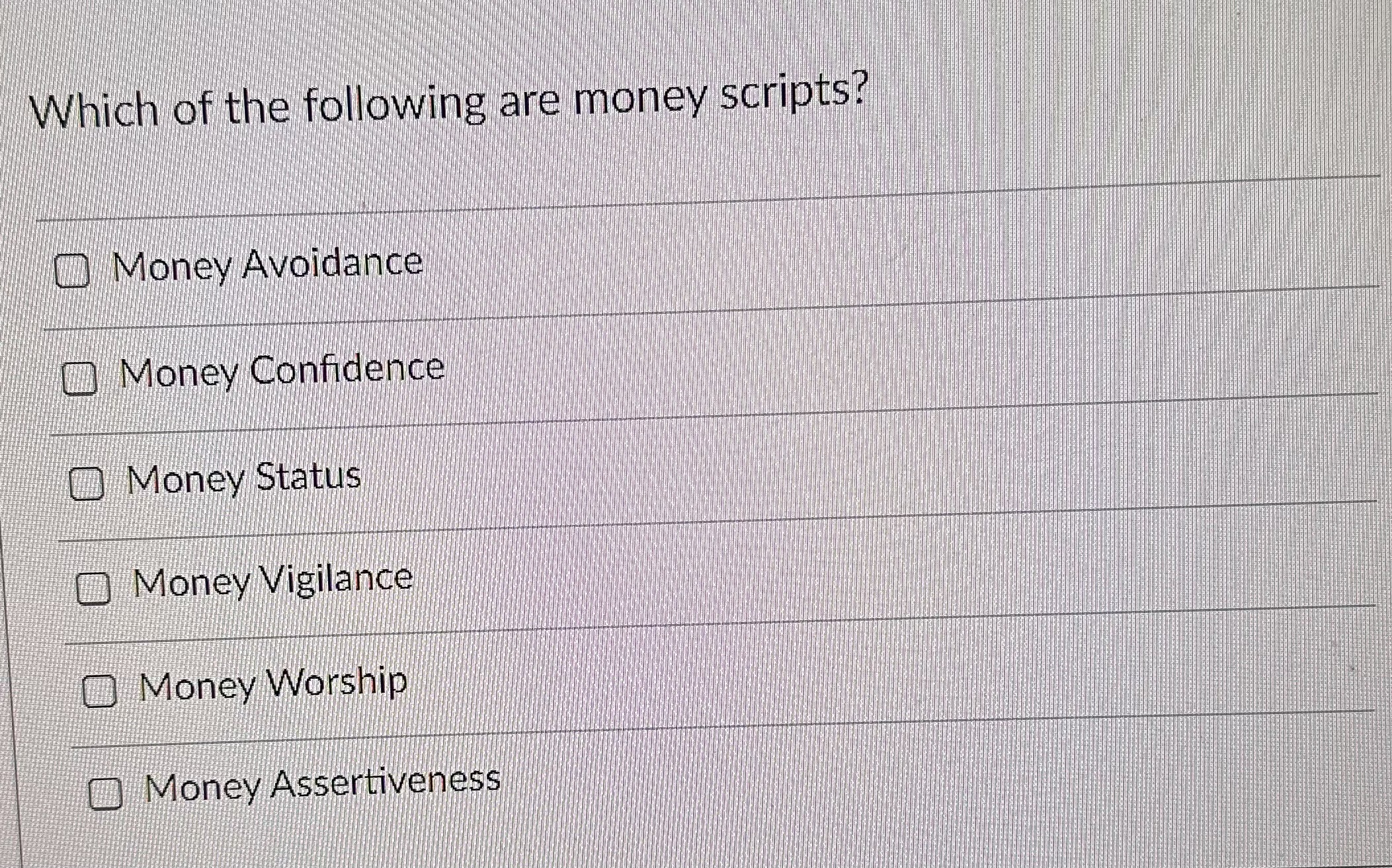 Solved Which of the following are money scripts?Money | Chegg.com