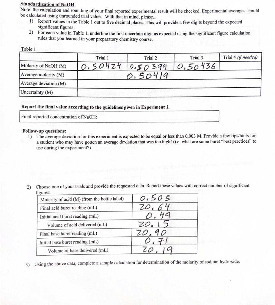 Solved Fill the empty voids: Avg Dev. Unc, Final reported | Chegg.com