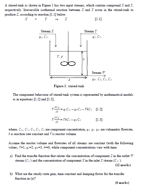 Solved A stüred-tank as shown in Figure 1 has two input | Chegg.com