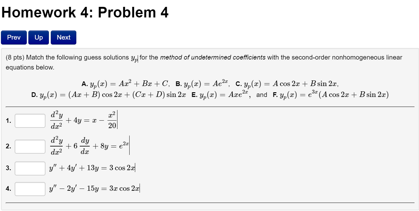 Solved Homework 4 Problem 4 Next Prev Up 8 Pts Match The