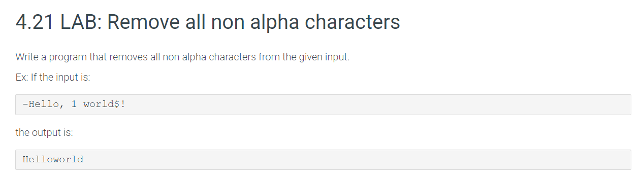 Solved 4 21 LAB Remove All Non Alpha Characters Write A Chegg