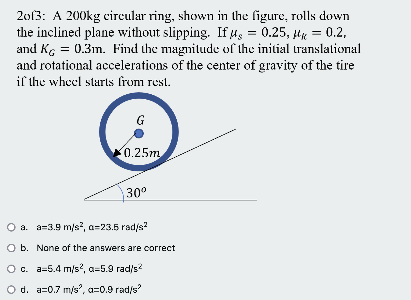 Solved = 20f3: A 200kg circular ring, shown in the figure, | Chegg.com