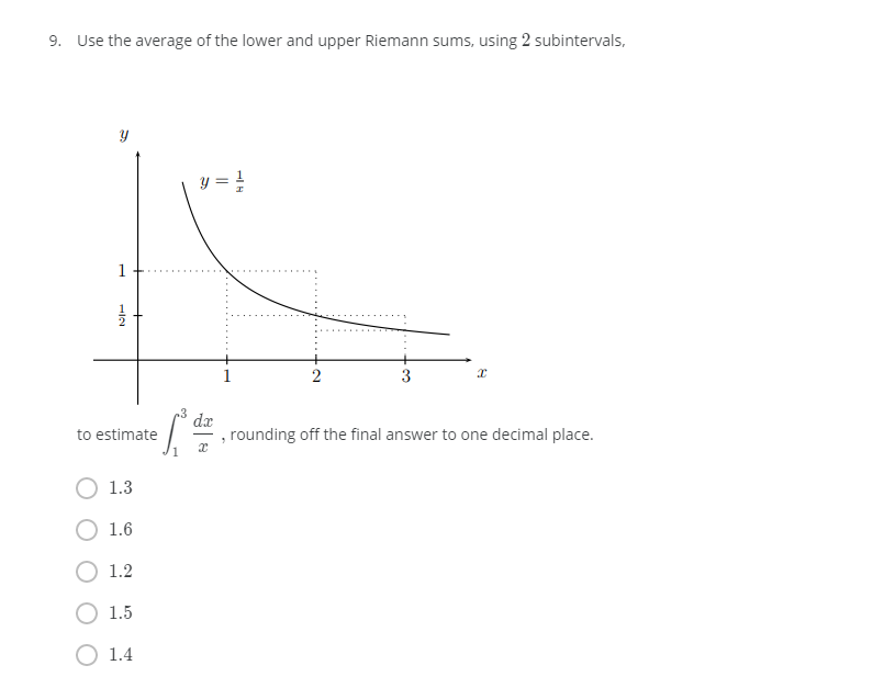 Solved 9. Use the average of the lower and upper Riemann | Chegg.com