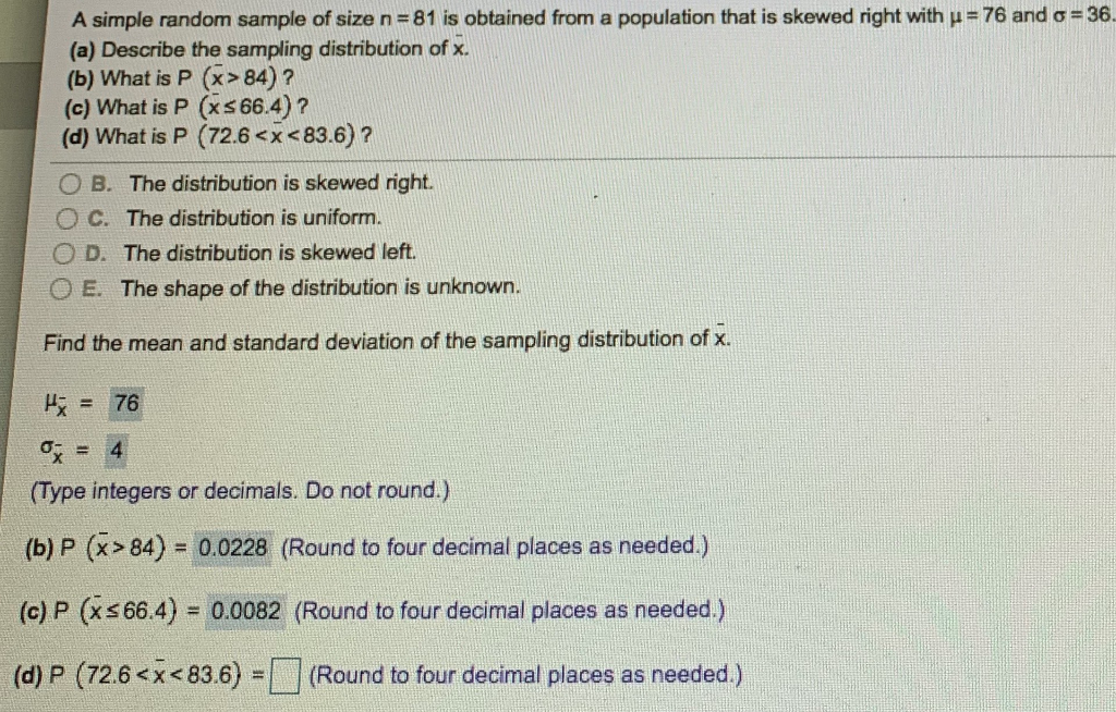 Solved 36 A simple random sample of size n-81 is obtained | Chegg.com