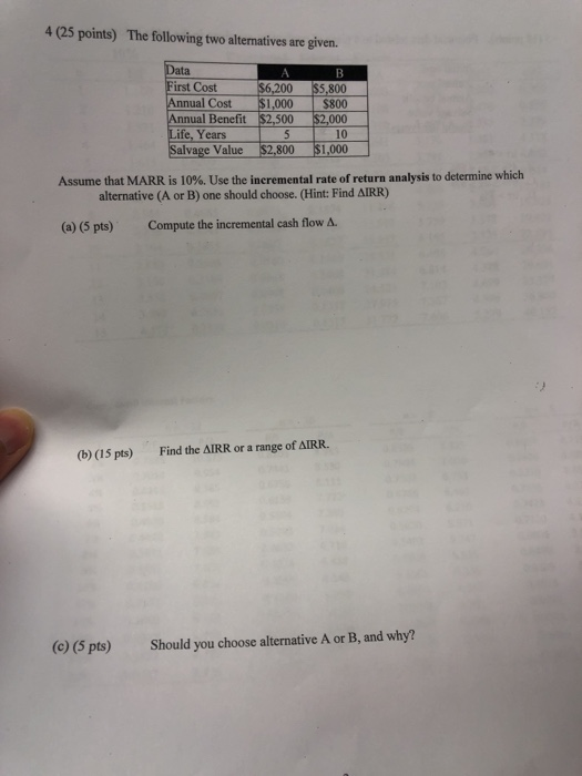 Solved 4 (25 points) The following two alternatives are | Chegg.com