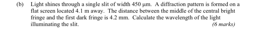 Solved (b) ﻿Light shines through a single slit of width | Chegg.com