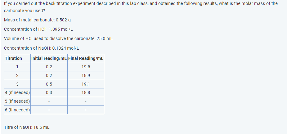 Solved If you carried out the back titration experiment | Chegg.com