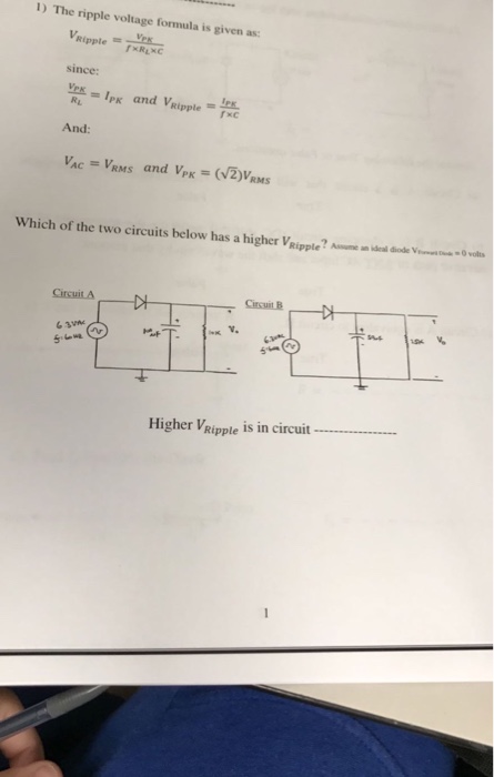Solved The ripple voltage formula is given as: V_Ripple= | Chegg.com