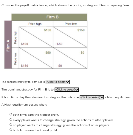 Solved Consider the payoff matrix below, which shows the | Chegg.com