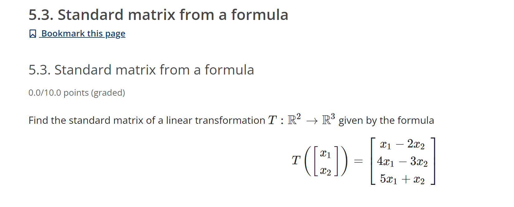 Solved 5.3. Standard matrix from a formula ఐ Bookmark this | Chegg.com