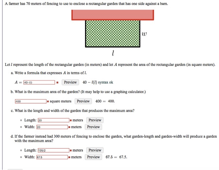 Solved A farmer has 70 meters of fencing to use to create a | Chegg.com