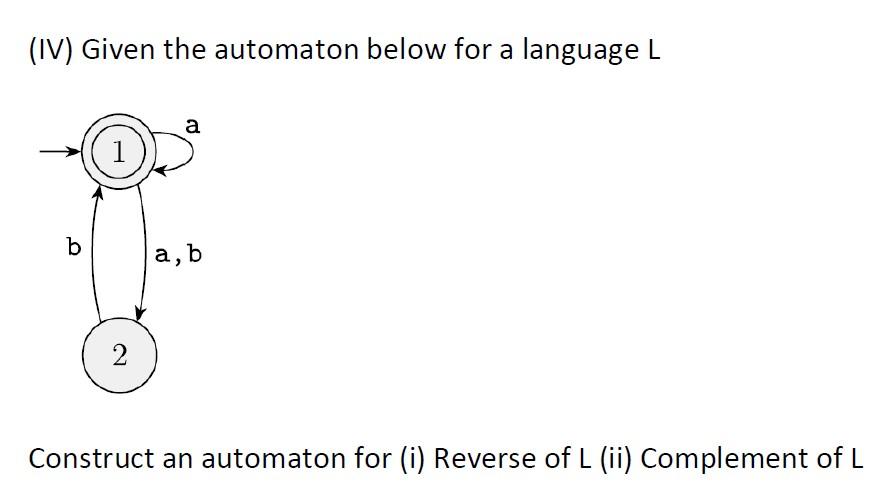 Solved (IV) Given the automaton below for a language L a b | Chegg.com