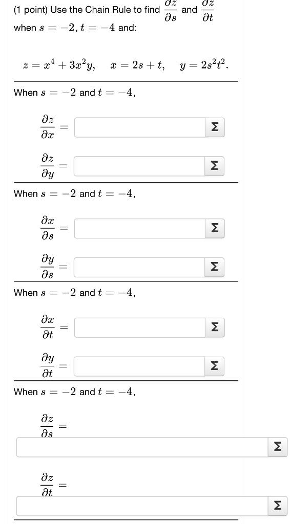 Solved 1 Point Use The Chain Rule To Find ∂s∂z And ∂t∂z