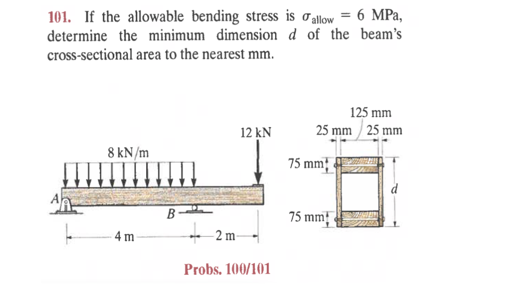 Solved 101. If the allowable bending stress is σallow =6MPa, | Chegg.com