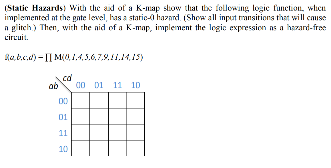 Solved (Static Hazards) With the aid of a K-map show that | Chegg.com
