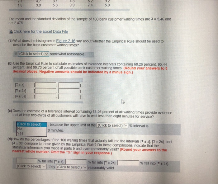 Solved A sample of 100 bank customer waiting times are given | Chegg.com