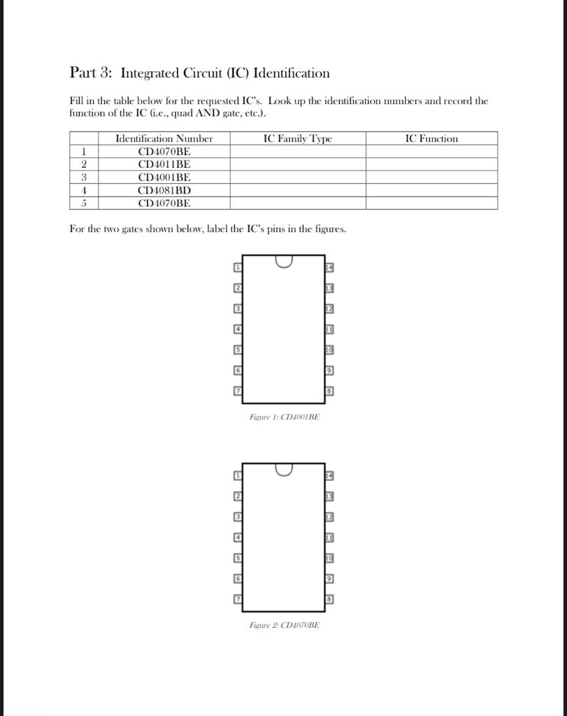 Solved Part 3: Integrated Circuit (IC) Identification Fill | Chegg.com