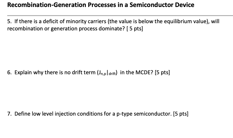 Solved Recombination-Generation Processes in a Semiconductor | Chegg.com