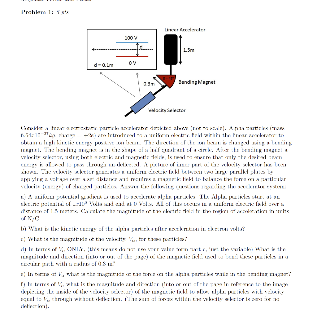Solved Problem 1: 6 pts Linear Accelerator 100 V [d 1.5m OV | Chegg.com