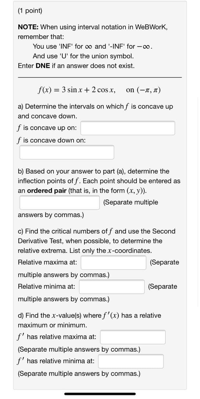 Solved 1 Point Note When Using Interval Notation In 