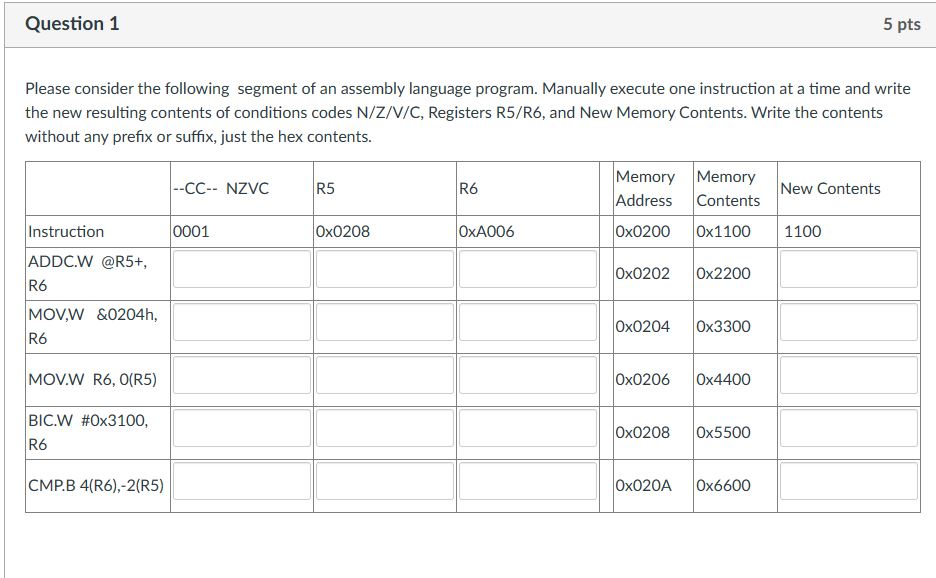 Solved Please consider the following segment of an assembly | Chegg.com