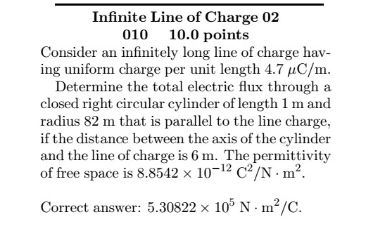Solved Infinite Line of Charge 02 010 10.0 points Consider | Chegg.com