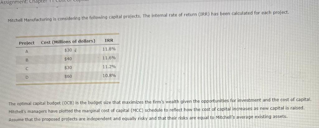 Solved Mitchell Manufacturing is considering the following | Chegg.com