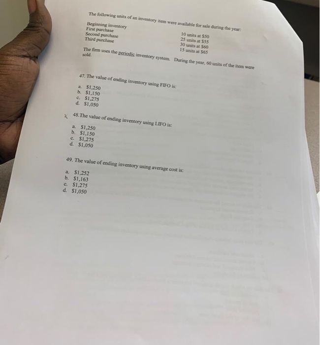 Solved The following units of an inventory item were | Chegg.com