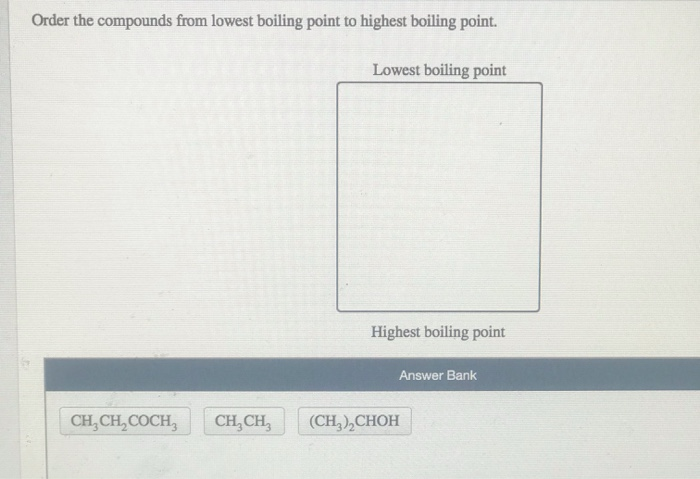 Solved Order the compounds from lowest boiling point to | Chegg.com