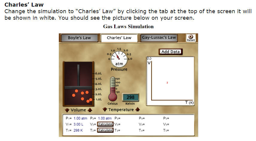 Solved Charles' Law Change the simulation to "Charles' Law" | Chegg.com