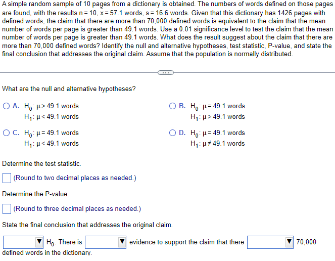 Solved A simple random sample of 10 pages from a dictionary | Chegg.com