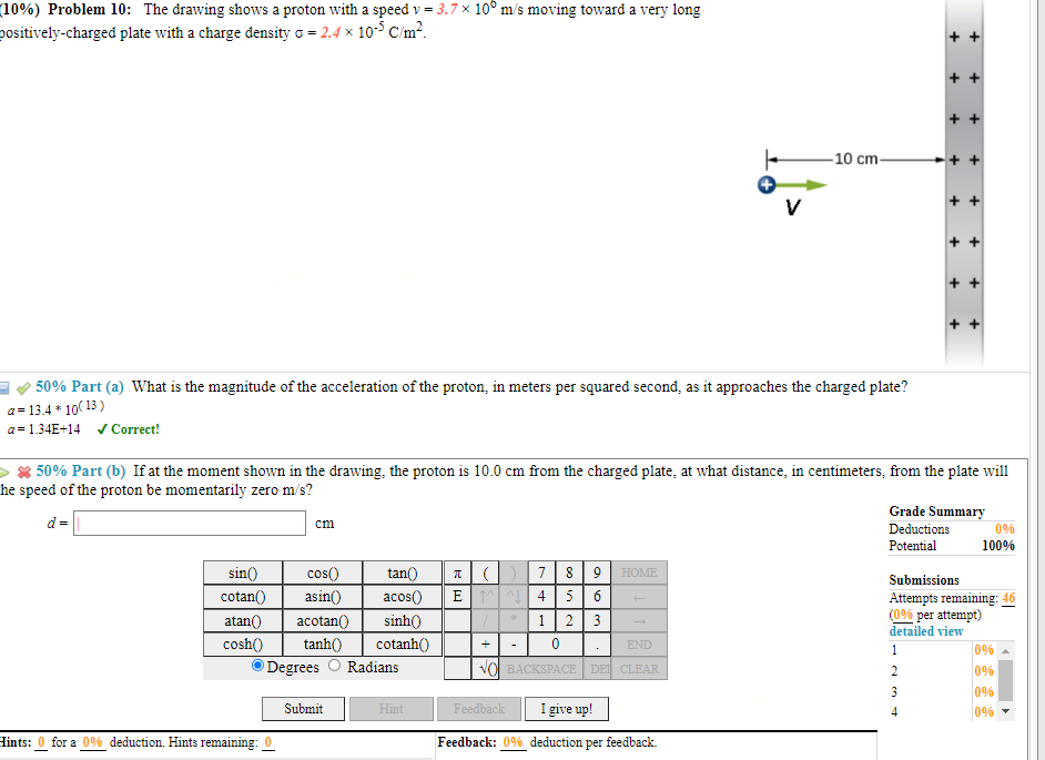 Solved (10%) Problem 10: The drawing shows a proton with a | Chegg.com