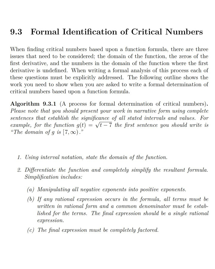 Solved 9.3 Formal Identification of Critical Numbers When | Chegg.com