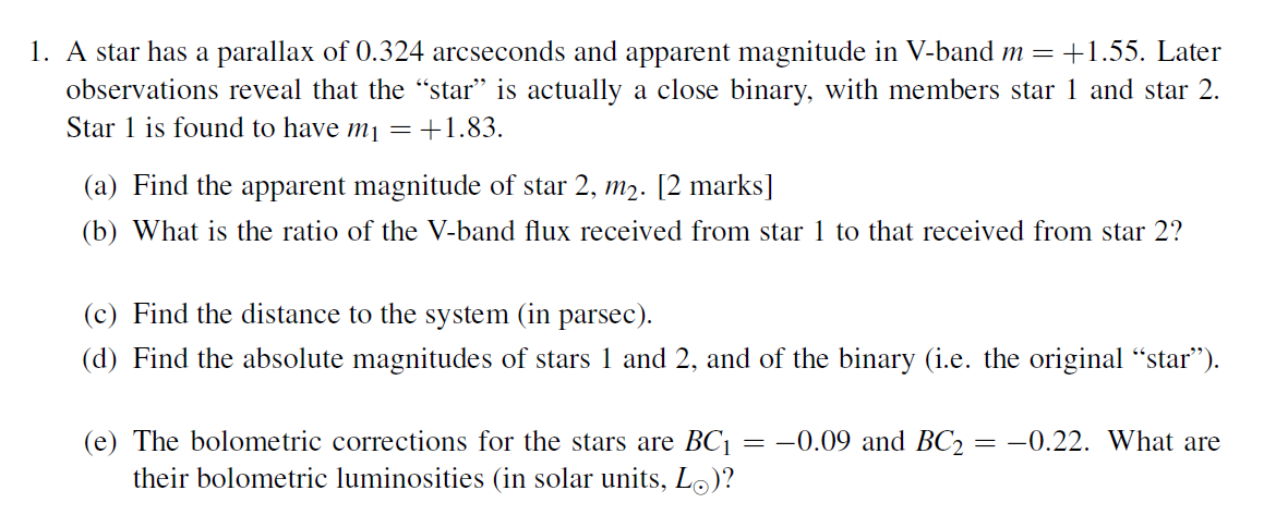 Solved 1. A star has a parallax of 0.324 arcseconds and | Chegg.com