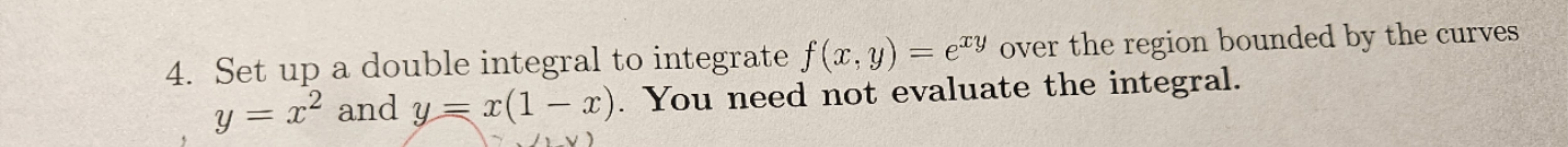 Solved Set up ﻿a double integral to ﻿integrate f(x,y)=exy | Chegg.com