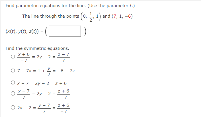 Solved Find parametric equations for the line. (Use the | Chegg.com