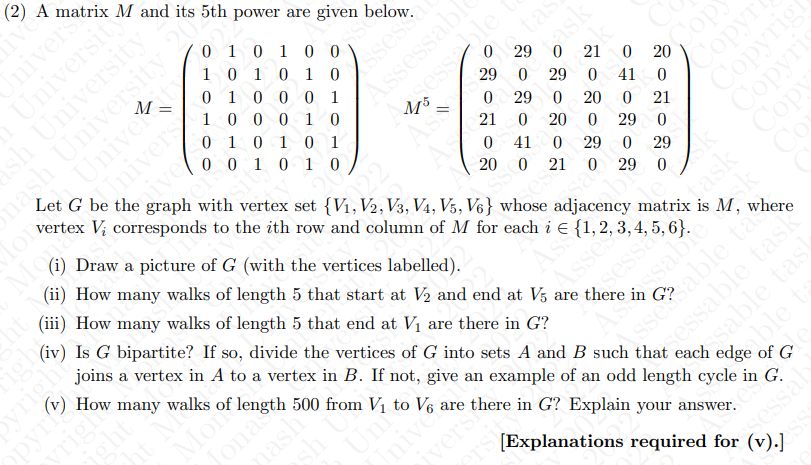 Solved (2) A matrix M and its 5 th power are given below. | Chegg.com